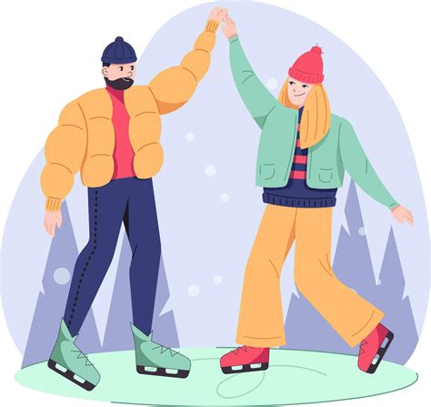 Dancing Couple Man And Woman On Ice Skates Illustration Of Flat Vector People For Ice Rink