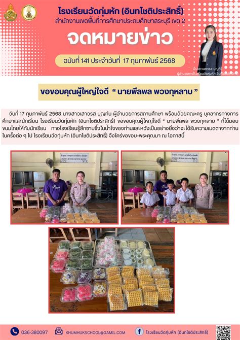 โรงเรียนวัดกุ่มหัก อินทโชติประสิทธิ์ วันที่ 17 กุมภาพันธ์ 2568 นางสาวเสาวรส บุญทัน