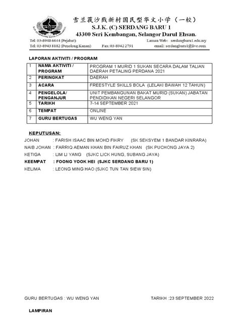 2021 Laporan Program 1 Murid 1 Sukan Pdf