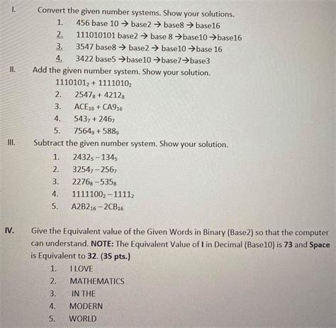 Solved II Convert The Given Number Systems Show Your Chegg