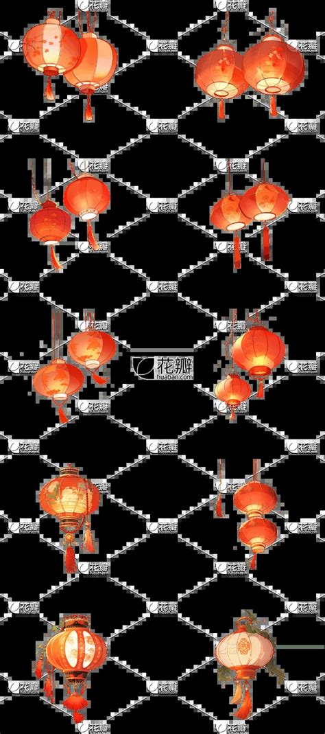 素材组合 中国风红色灯笼贴纸2素材 花瓣网
