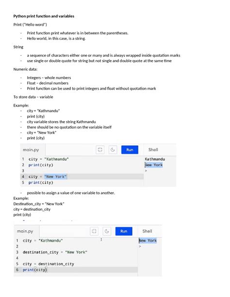 Python Print Function And Variables Study Notes Computer Programming
