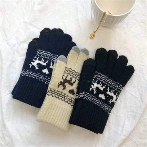 그대상점 터치가능 스마트폰 터치 순록 겨울 니트기모장갑3color