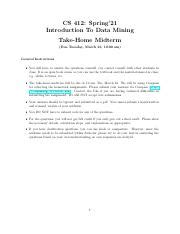 Midterm Pdf CS 412 Spring 21 Introduction To Data Mining Take Home Midterm Due Tuesday March