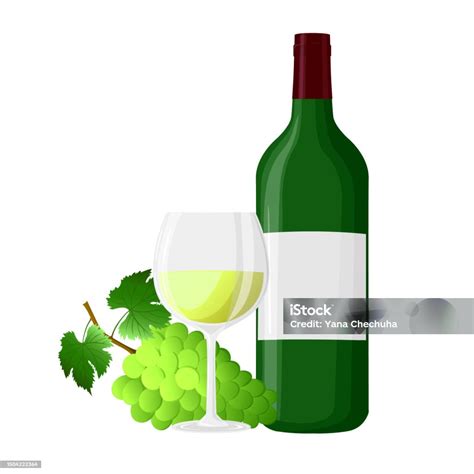 화이트 와인 병 유리 잎이 있는 포도 가지 와인리스트 메뉴 광고지 파티 술 음료 축하 휴일에 벡터 그림 개체 그룹에 대한 스톡 벡터 아트 및 기타 이미지 Istock
