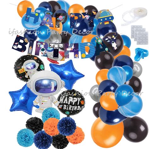 우주 파티 풍선 화환 우주 비행사 로켓 선박 호일 풍선 갤럭시태양계 테마 파티 소년 생일 파티 호의풍선 And 액세서리