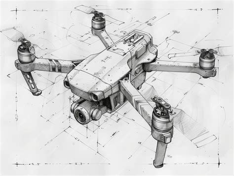 Drone Model On The Background Of The Drawing Of The Technical Drawings