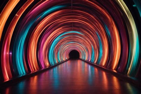 Premium Ai Image A Vibrant Swirling Tunnel Of Illuminated Arcs Creating A Captivating Abstract