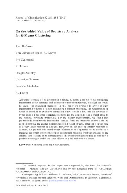 Pdf On The Added Value Of Bootstrap Analysis For K Means Clustering
