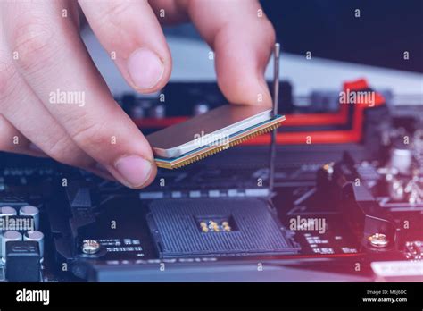 Installation Of Modern Processor In CPU Socket On The Motherboard Stock Photo Alamy
