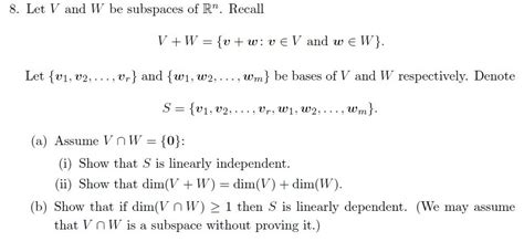 Solved Let V And W Be Subspaces Of R Recall Let Fv Chegg