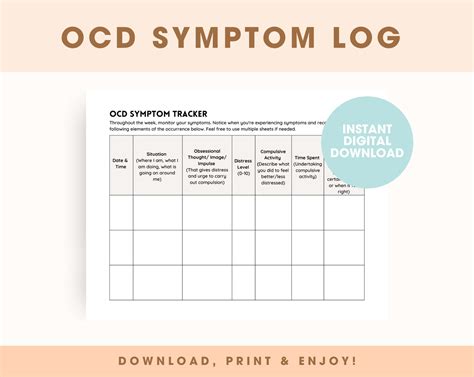 Ocd Symptom Tracker Ocd Worksheet For Therapists Counselors Social Workers Erp Worksheet