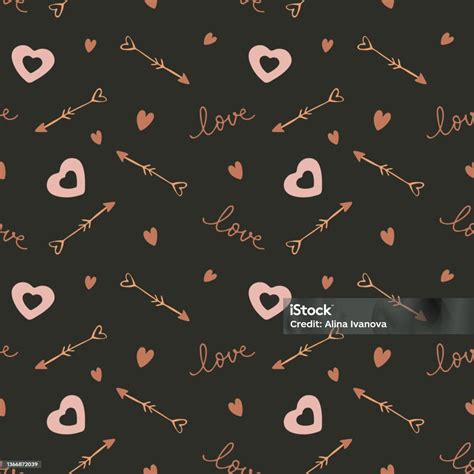 하트와 화살사랑스러운 패턴 벡터 휴일 배경 발렌타인 데이 기프트 랩 프린트 천 귀여운 배경은 카드용입니다 2월에 대한 스톡 벡터 아트 및 기타 이미지 Istock