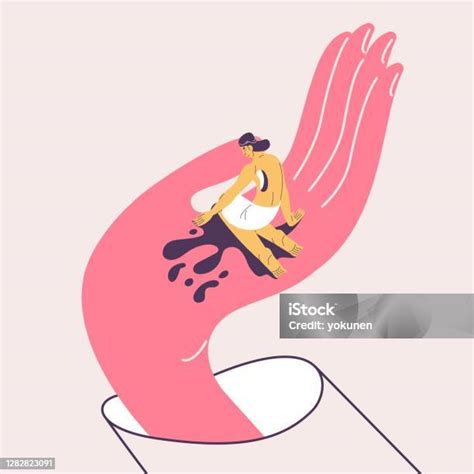 손실로 인해 고통받는 여성을위한 도움의 손길 유방에 구멍이있는 여성 슬프고 우울한 캐릭터와 개념 일러스트 가공의 인물에 대한 스톡 벡터 아트 및 기타 이미지 Istock