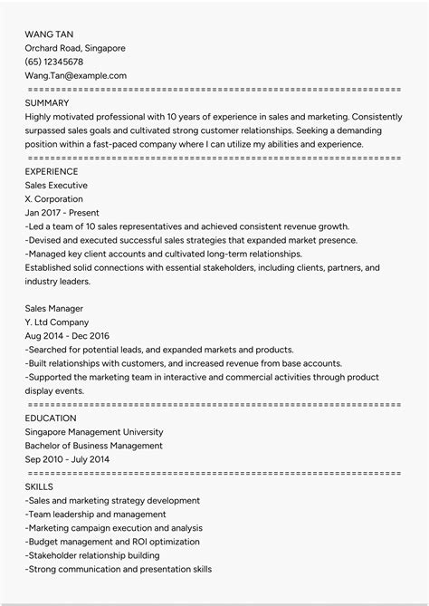 Text Resume Format