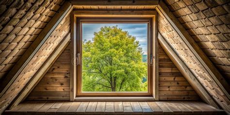 Close Up Attic Window And Tree Generative Ai Stock Image Image Of