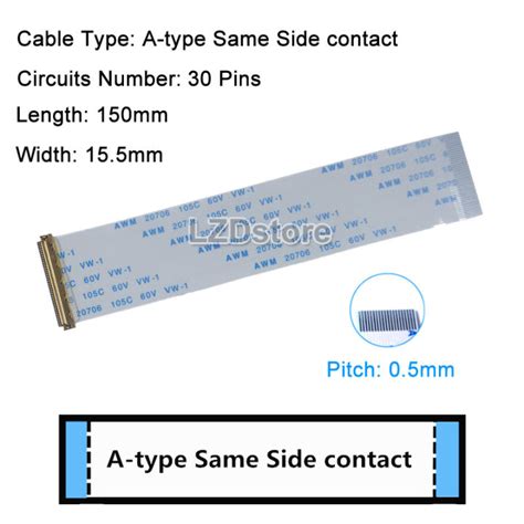 1pc 30pin Ffc Fpc Cable Single Connector Pitch 0 5mm Length 150mm Lvds 30p Screen Flexible Flat