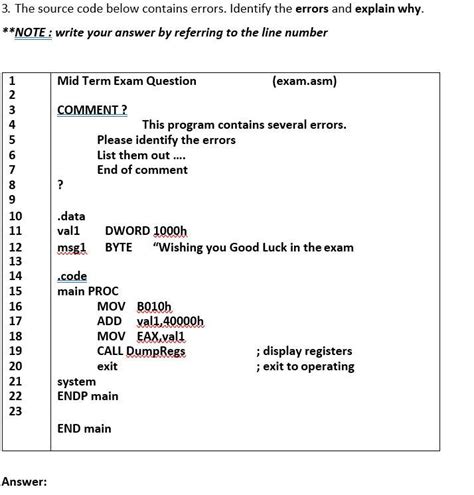 solved 3 the source code below contains errors identify