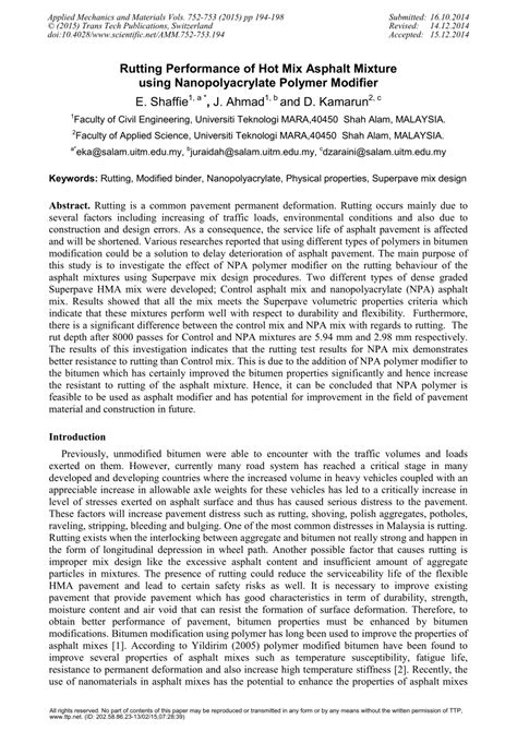 Pdf Rutting Performance Of Hot Mix Asphalt Mixture Using Nanopolyacrylate Polymer Modifier