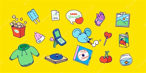 손으로 그린 스티커 팩 격리된 벡터 패치 핀 재미있는 귀여운 캐릭터가 있는 우표 프리미엄 벡터