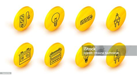 설정 라인 전기 플러그 전구 자동차 배터리 확장 코드 아이콘 벡터 3차원 형태에 대한 스톡 벡터 아트 및 기타 이미지 3차원 형태 개념 고압 전류 주의 Istock