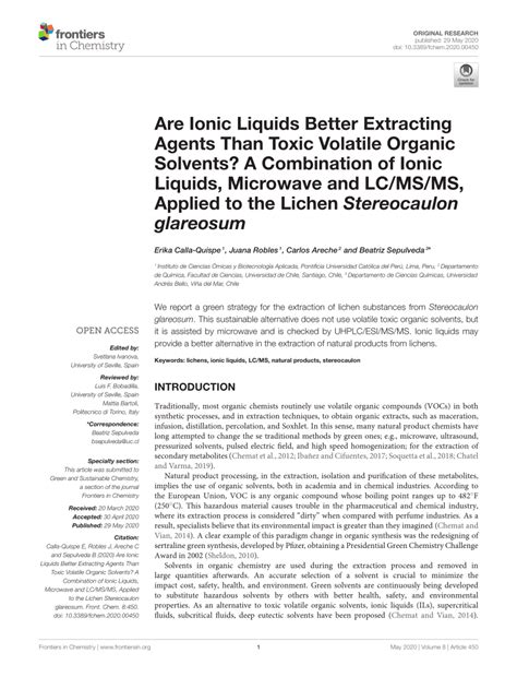 Pdf Are Ionic Liquids Better Extracting Agents Than Toxic Volatile