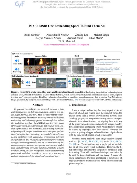 girdhar imagebind one embedding space to bind them all cvpr 2023 paper pdf data compression