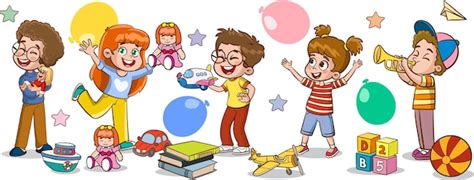 Дети играют вместе векторная иллюстрация Премиум векторы