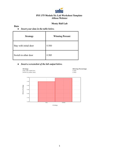 Module Six Lab Strategy Winning Percent Stay With Initial Door 0 Switch To Other Door 0