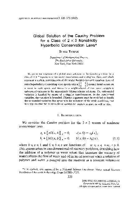 Pdf Global Solution Of The Cauchy Problem For A Class Of 2 × 2 Nonstrictly Hyperbolic