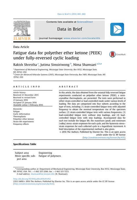 Pdf Fatigue Data For Polyether Ether Ketone Peek Under Fully