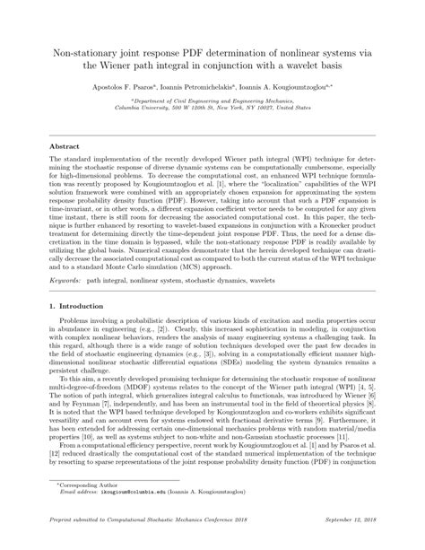 Pdf Non Stationary Joint Response Pdf Determination Of Nonlinear Systems Via The Wiener Path