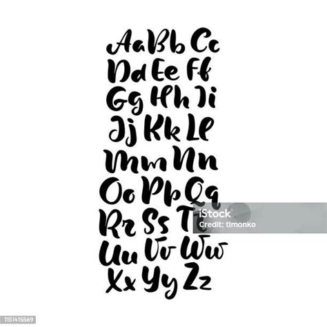 손 레터링 알파벳 디자인 필기 브러시 스크립트 현대 서 필기체 흑백 글꼴 벡터 일러스트 레이 션 검은색에 대한 스톡 벡터 아트 및 기타 이미지 Istock