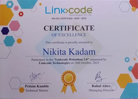 Nikita Kadam On Linkedin Hello Connection I Have Successfully Completed Linkcode