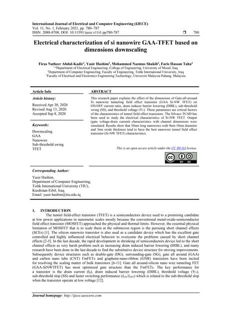 Electrical Characterization Of Si Nanowire Gaa Tfet Based On Dimensions