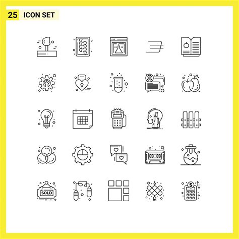 Set Of 25 Vector Lines On Grid For Cogwheel Book Apple Flask Crypto Currency Daxx Coin Editable