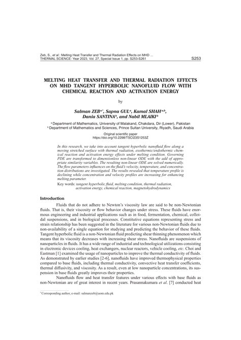 Pdf Melting Heat Transfer And Thermal Radiation Effects On Mhd Tangent Hyperbolic Nanofluid
