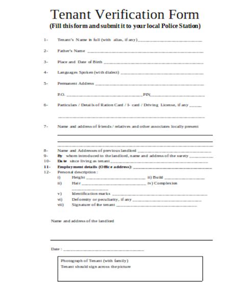 Free 9 Sample Tenant Verification Forms In Pdf Word