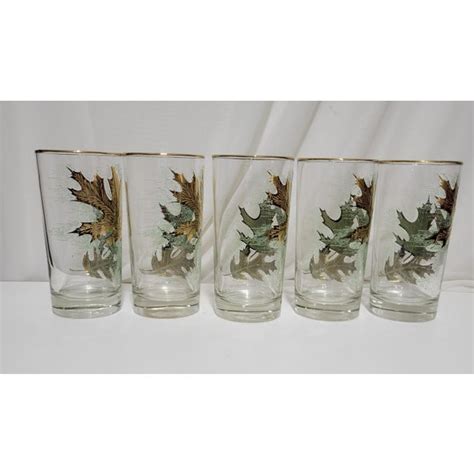 Set Of 5 Vintage Libbey Gold Leaf Hi Ball Glasses Chairish