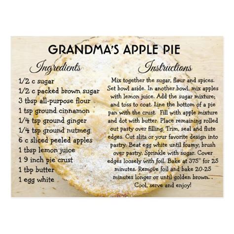 Grandmas Apple Pie Day Recipe Card