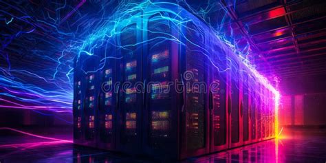 Futuristic Data Center With Dynamic Energy Streams Flowing Showcasing
