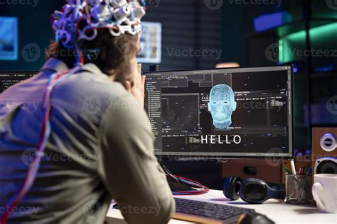 It Professional Using Eeg Headset To Communicate With Artificial Intelligence On Computer In