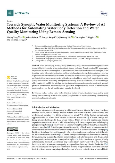 PDF Towards Synoptic Water Monitoring Systems A Review Of AI Methods For Automating Water
