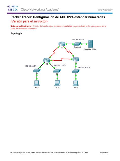 7 2 1 6 Packet Tracer Configuring Numbered Standard Ipv4 Acls Instructions Ilm Pdf Red De