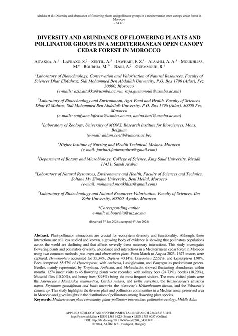 Pdf Diversity And Abundance Of Flowering Plants And Pollinator Groups In A Mediterranean Open