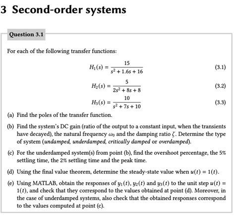 solved 3 second order systems question 3 1 for each of the