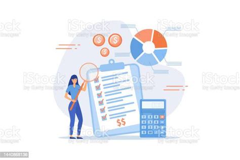 예산 계획 또는 소득 관리 지출 및 지출 보고서 또는 투자 대차 대조표 부채 계산 및 분석 평면 벡터 현대 그림 계산기에 대한