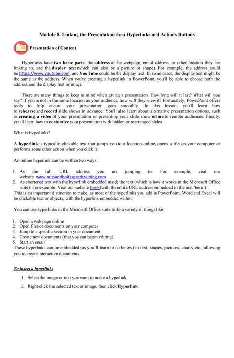 Topic 9 Linking The Presentation Thru Hyperlinks And Actions Buttons Presentation Of Content