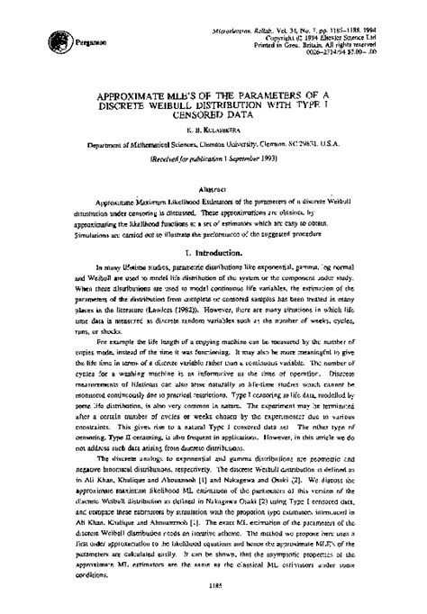 Pdf Approximate Mles Of The Parameters Of A Discrete Weibull