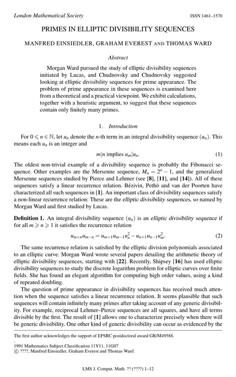 Pdf Primes In Elliptic Divisibility Sequences